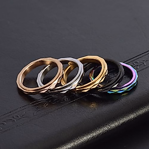 Mesnt Fidget Rings for Anxiety for Women, Stainless Steel 3MM Thin Fidget Ring Faceted Surface Rotatable for Women Silver, Size 9