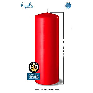 Hyoola Red Pillar Candles 2x8 Inch - 4 Pack Unscented Pillar Candles - European Made