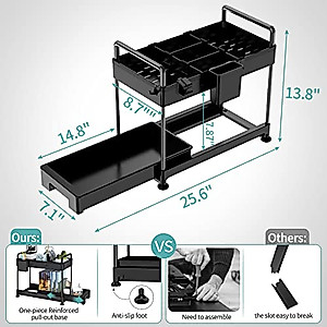 ZIZOTI 2 Pack Pull Out Under Sink Cabinet Organizer, Sliding Drawers 2 Tier Bathroom Storage Basket Organizer with Handles, Hooks, Hanging Cup, Dividers, Multi-use Kitchen Bath Office Organizer, Black