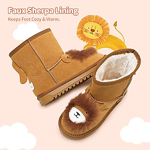 DREAM PAIRS Boys Girls Snow Boots Toddler/Little Kids Winter Cute Shoes Brown/Lion Size 13 Little Kid SDSB2223K