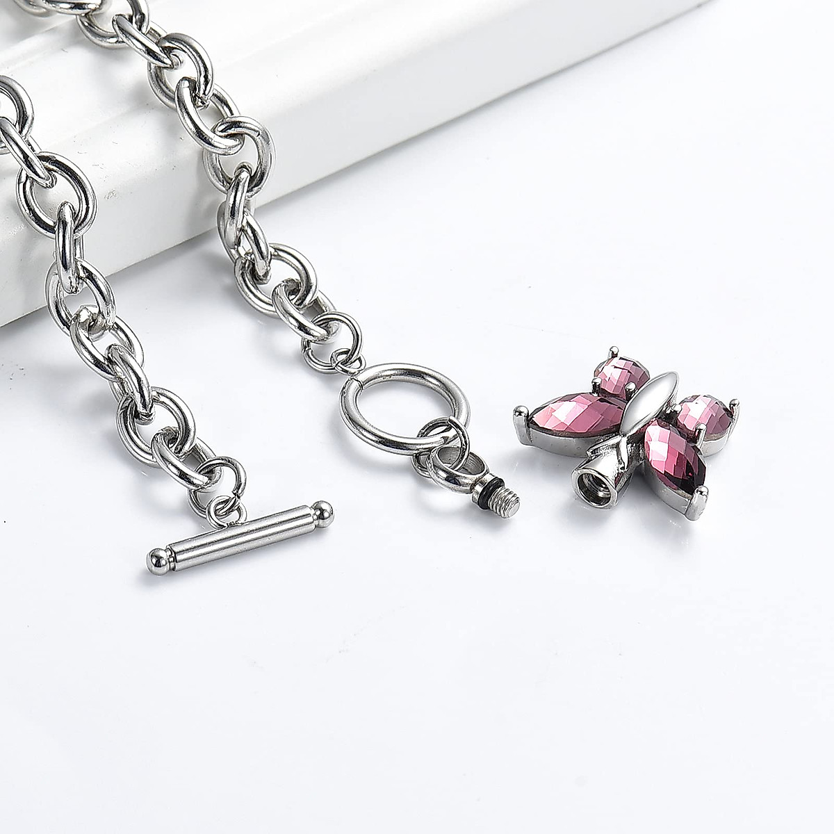 Imrsanl Butterfly Cremation Jewelry Urn Bracelet for Ashes Memorial Lockets Pendant Funeral Keepsake Jewelry for Ashes (Purple Red)