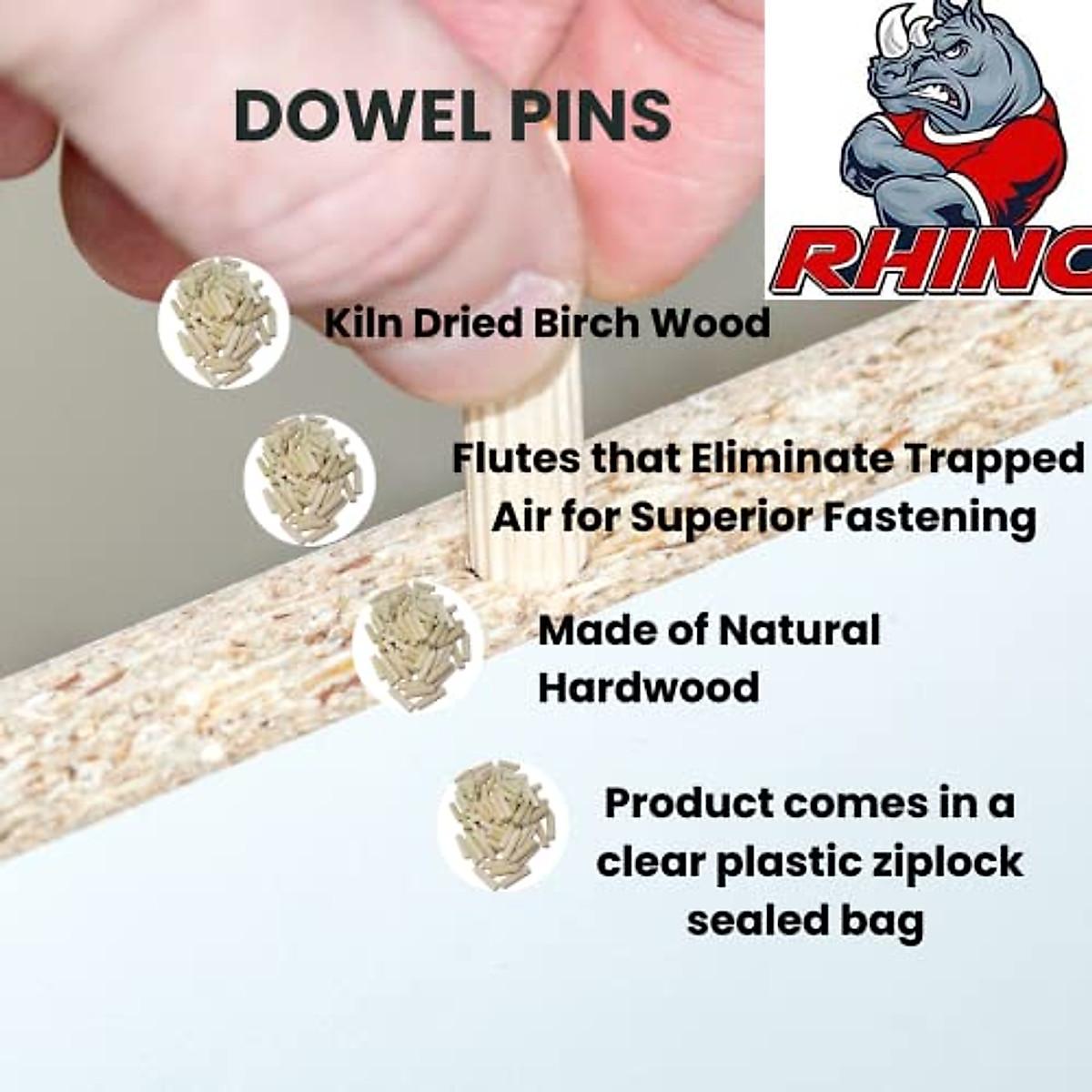 100 Pack 3/8" x 2" Wooden Dowel Pins Wood Kiln Dried Fluted and Beveled, Made of Hardwood