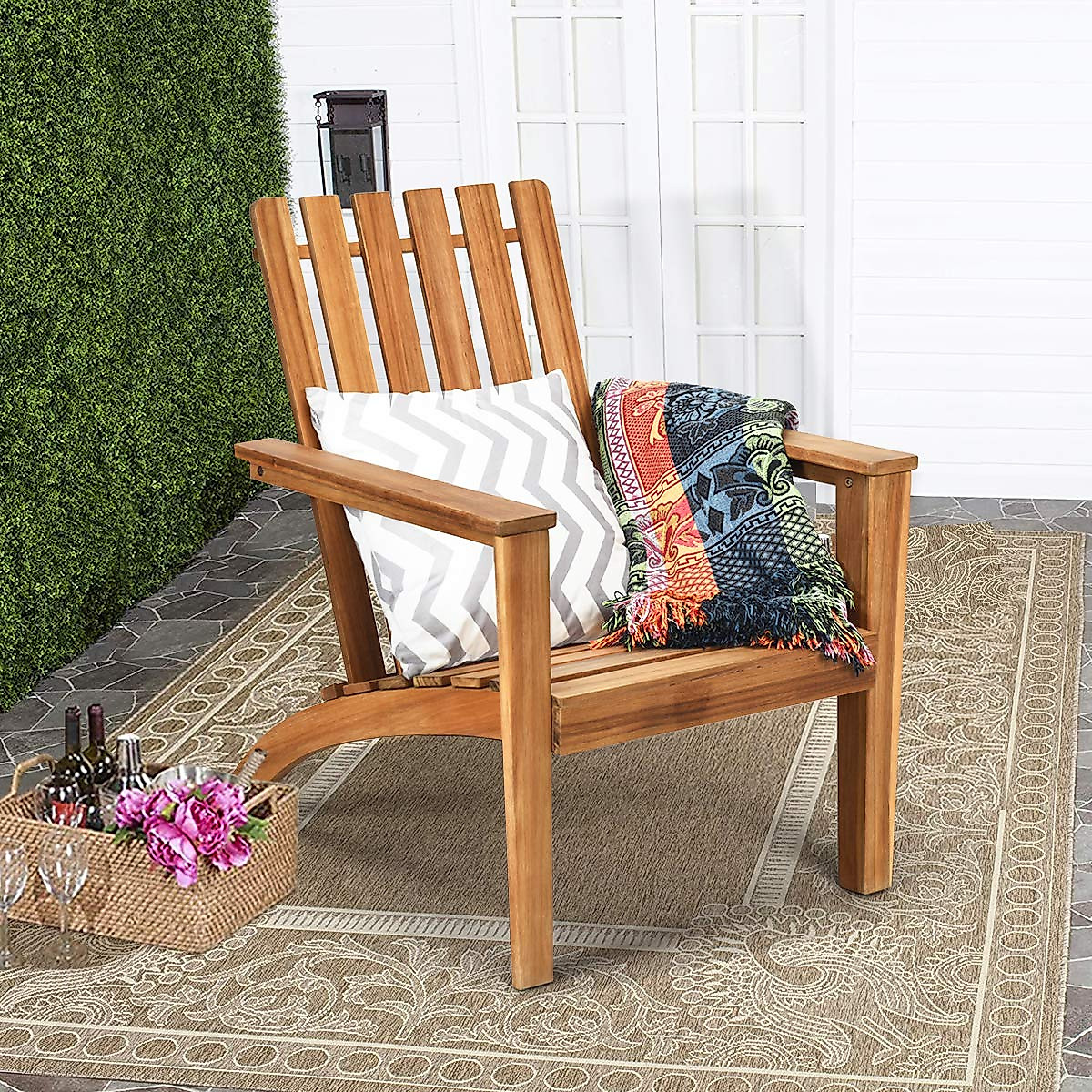 Giantex Adirondack Chair Set of 4 Acacia Wood Outdoor Chairs, 350 lbs Weight Capacity, Weather Resistant Campfire Chairs for Lawn Seating, Garden, Poolside, Balcony, Patio Lounger