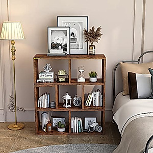 MIN WIN 7 Cube Storage Organizer,3 Tier Wood Bookshelf Free Combination Cubby Bookcase Open Standing Book Shelving Cabinet Display Cube Shelves Compartments for Study Living Room Office,Antique