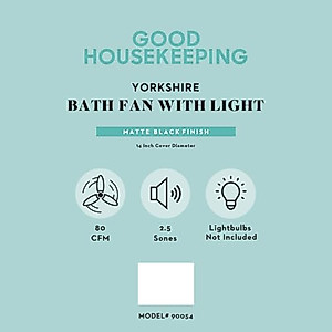 Good Housekeeping 90054z Yorkshire Decorative Bathroom Ventilation Exhaust Fan and Light, Medium, Matte Black