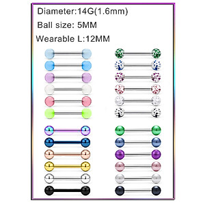 Prjndjw 24Pcs 14G Nipple Piercing Jewelry Tongue Rings Surgical Steel Straight Barbells Piercing Jewelry 12MM for Women Men Glow in The Dark
