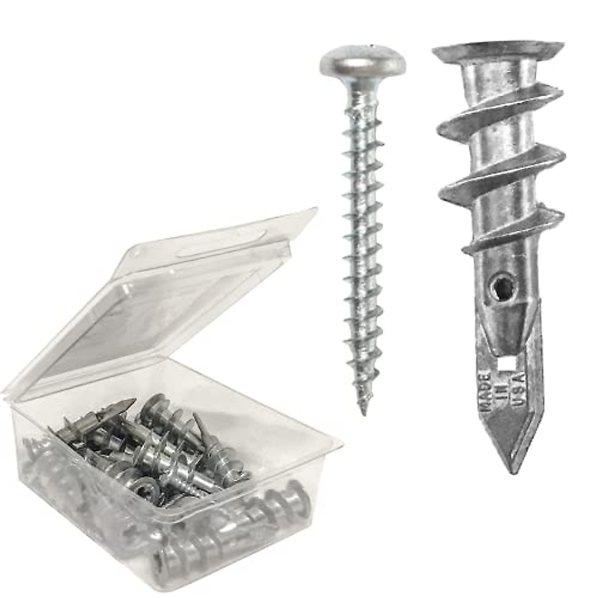Unvert Metal Zinc E-z Anchors with Screws Kit, Heavy Duty Zinc Self Drilling Anchors with Fitting Phillip Screws #8 x 1-1/4” – Holds up to 50 LB. (10)