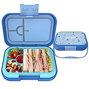 ermete® Leak-Proof 4-compartment Bento Lunch Box for Kids with Removable Divider,Hand-held Lunch Container for Age 4-10 Daycare/School lunches,Microwave & Dishwasher Safe,BPA-Free