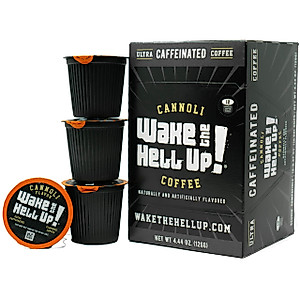 Wake The Hell Up! Cannoli Flavored Single Serve Coffee Pods Of Ultra-Caffeinated Coffee For K-Cup Compatible Brewers | 12 Count, 2.0 Compatible Pods