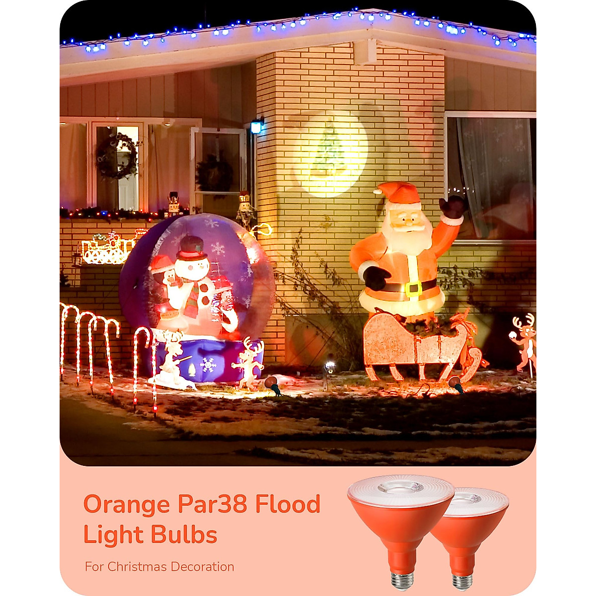 EDISHINE Christmas PAR38 Orange LED Flood Light Bulbs Outdoor, Dimmable Orange LED Light Bulb, 18W(120W Equivalent), Orange Flood Lights Bulb for Christmas Decorations, E26 Base, ETL Listed, 4 Pack