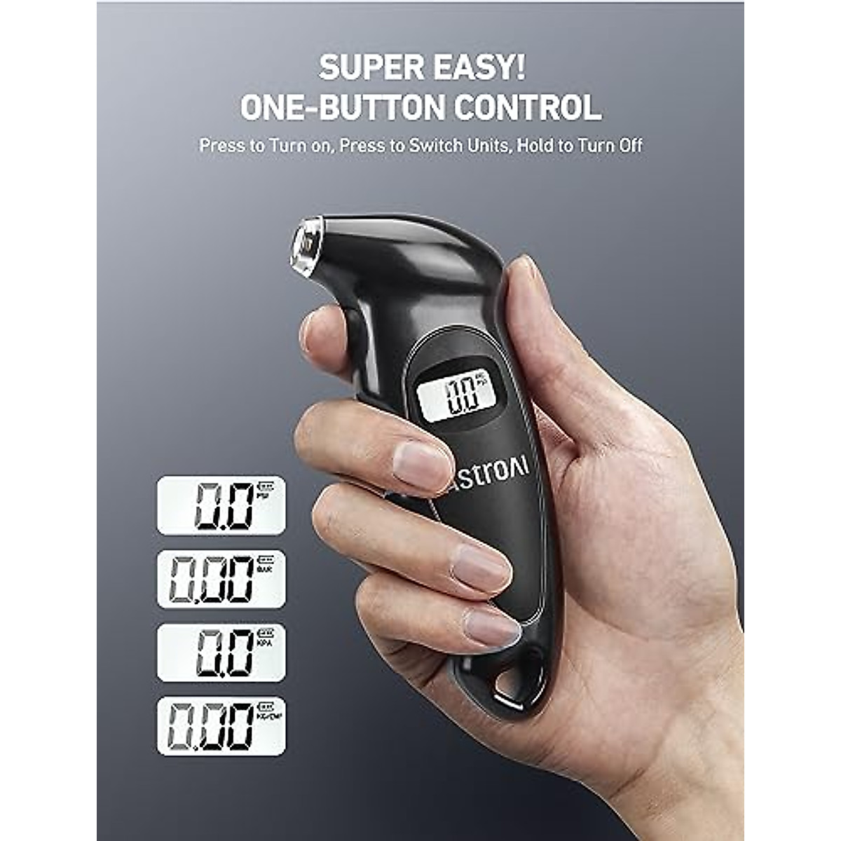 AstroAI Digital Tire Pressure Gauge with Replaceable AAA Batteries, 150 PSI 4 Settings Stocking Stuffers for Car Truck Bicycle Backlit LCD Non-Slip Grip Car Accessories, Black