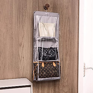 Vercord Hanging Purse Organinzer Handbag Tote Hanger Closet Dustproof Storage Bag with Six Pockets Light Gray