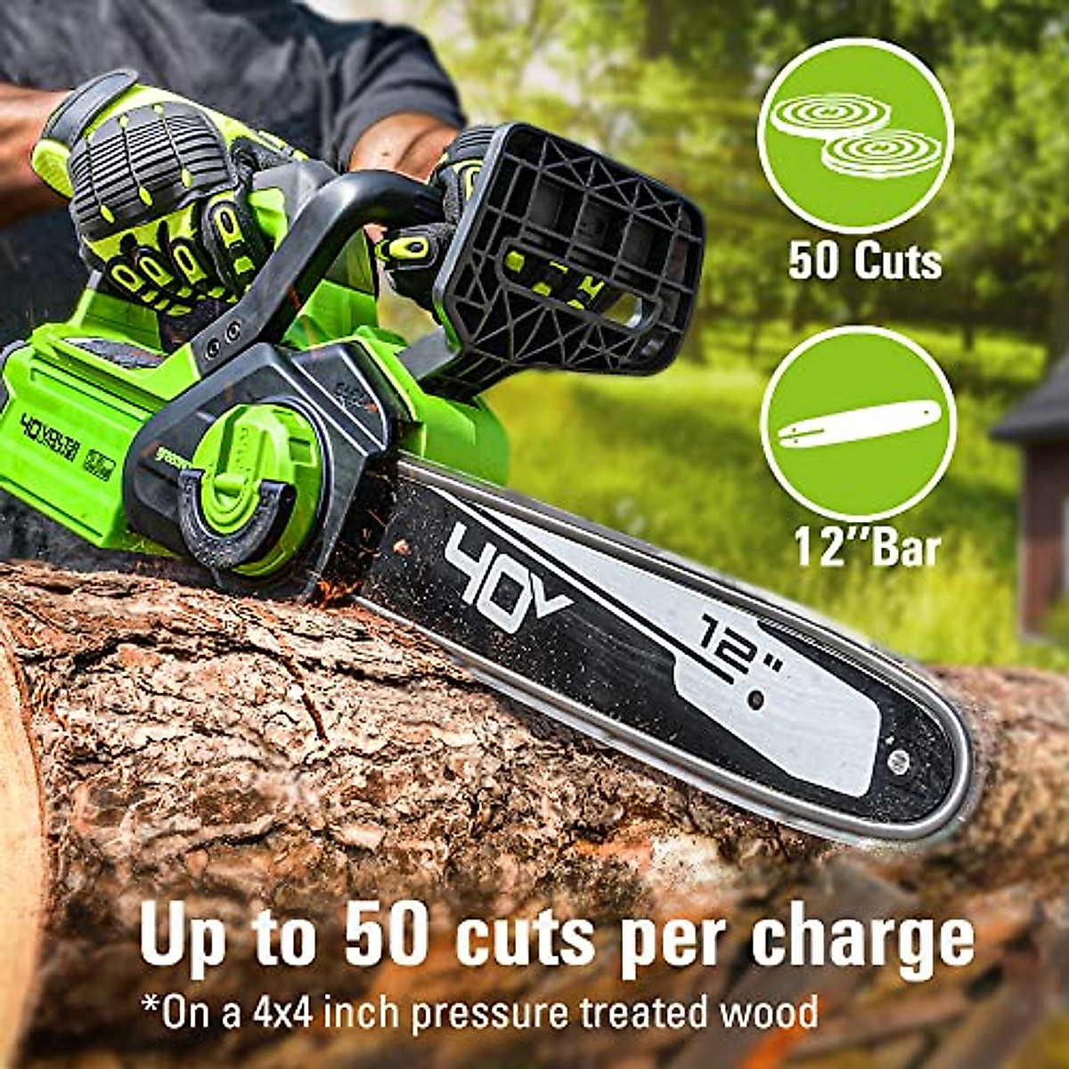 Greenworks 40V 12" Chainsaw, 2.0Ah Battery and Charger Included (Gen 2)