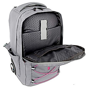 J World New York Lash Rolling Backpack. Laptop Bag Wheeled Carry-On Travel, Grey/Pink, 19 X 13 X 7.5 (H X W X D)