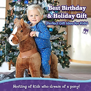 PonyCycle Riding Horse Toy with Brake, Sound Mechanical Pony Classic Model U Brown Giddy up Pony Plush Walking Animal Size 3 for Age 3-5 Years - Ux324