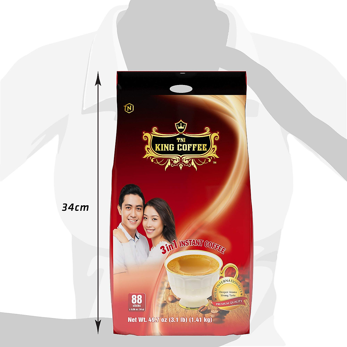 King Coffee Premium Instant Coffee - 3 in 1 Vietnamese Coffee Blend w/Creamer & Sugar - 88 Single Serve Instant Coffee Packets (1 Bag - 88 Sticks)