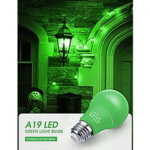 Woxeon 4 Pack A19 Green LED Light Bulbs, 9W Equivalent, Outdoor, Party, Christmas, Halloween, Home, Holiday Lighting