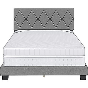 Boyd Sleep Diamond Upholstered Platform Bed Frame with Headboard, Mattress Foundation Required: Linen, Grey, King
