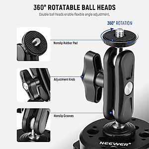 Neewer 6" Camera Suction Mount with Ball Head Magic Arm, 1/4" 3/8" ARRI Mounting Holes, Metal Car Mount for GoPro Action Camera/Camera/Phone, Air Pump Vacuum Suction Cup on Car or Window Glass, CA013