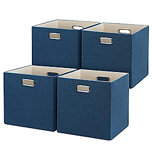 3X Thicker Cube Storage Bins Fabric Storage Cubes, 13 Inch Posprica Collapsible Cubby Storage Bins for Cube Organizer, Decorative Storage Boxes for Shelf Closet Organizer Nursery Toy Storage（Navy)