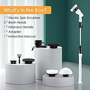 Electric Spin Scrubber, GOFOIT Cordless Shower Scrubber for Cleaning Bathroom, Tile, Floor, Tub and Power Cleaning Brush with Adjustable Extension Handle and 5 Replaceable Rotating Brush Heads