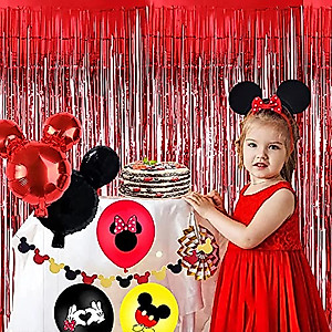 BEISHIDA 2 Pack Foil Fringe Curtains Red Photo Backdrop Streamer Tinsel Metallic Curtains Photo Props Background for Christmas Wedding Birthday Bachelorette New Year Party Decor(3.28 ftx6.56 ft)