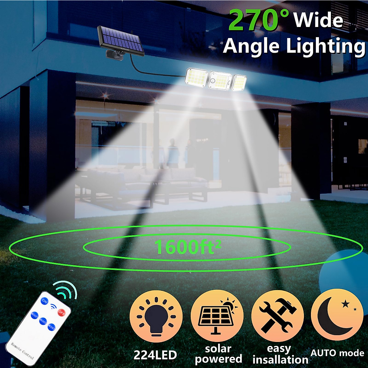 Solar Light for Outside,Solar Security PIR Motion Lights Outdoor Bright Flood Wall 270°Spotlights 2400mAh & Wireless Dual Sensor, Waterproof Lighting for Garden Yard Patio(2Pack Integrated)