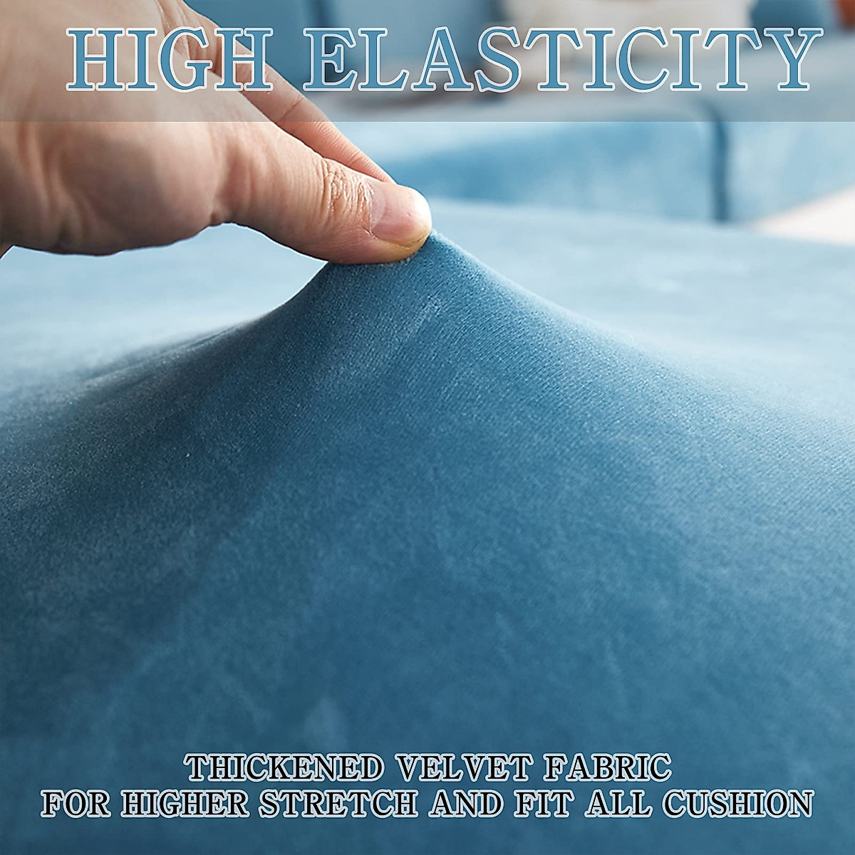 Lsmoosu 2023 New Wear-Velvet Sofa Cushion Covers, High Stretch Sofa Seat Slipcovers, Couch Cushion Cover Universal for 4/3/2/1 Seater Sofa (Sky Blue, Large 1-Seater)