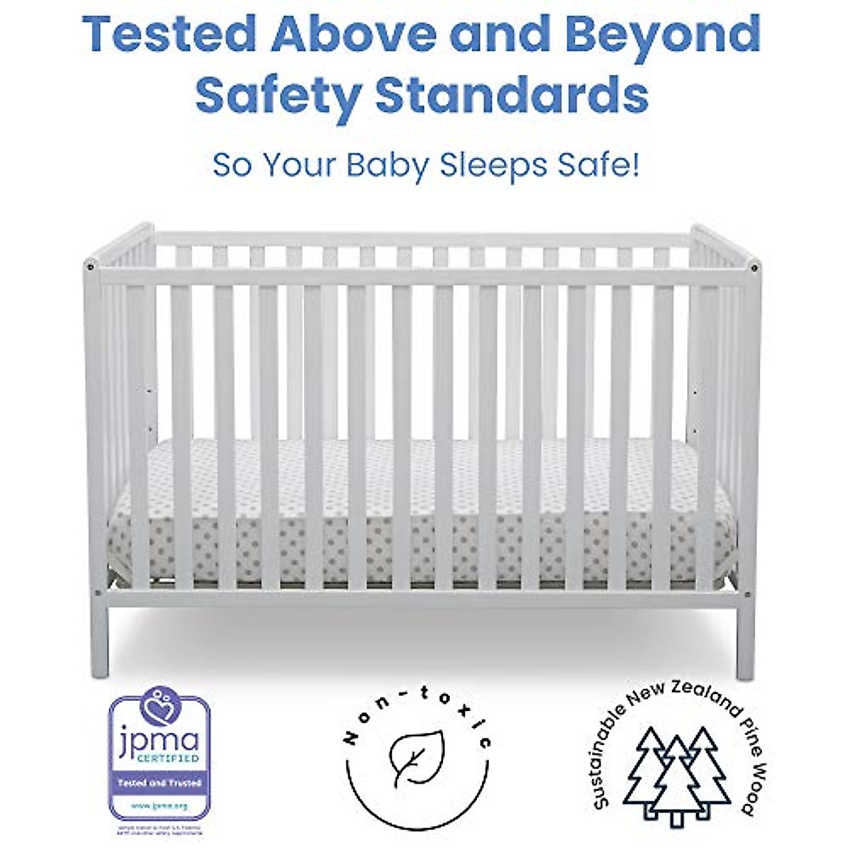 Delta Children Heartland 4-in-1 Convertible Crib, Bianca White + Delta Children Twinkle Galaxy Dual Sided Recycled Fiber Core Crib and Toddler Mattress (Bundle)