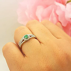 Dazzlingrock Collection 14K Round Emerald And White Diamond Bridal Halo Engagement Ring Wedding Band Set, White Gold, Size 6