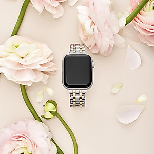 kate spade new york stainless steel band for 38/40/41mm apple watch series 1-6, color: silver/gold, silver