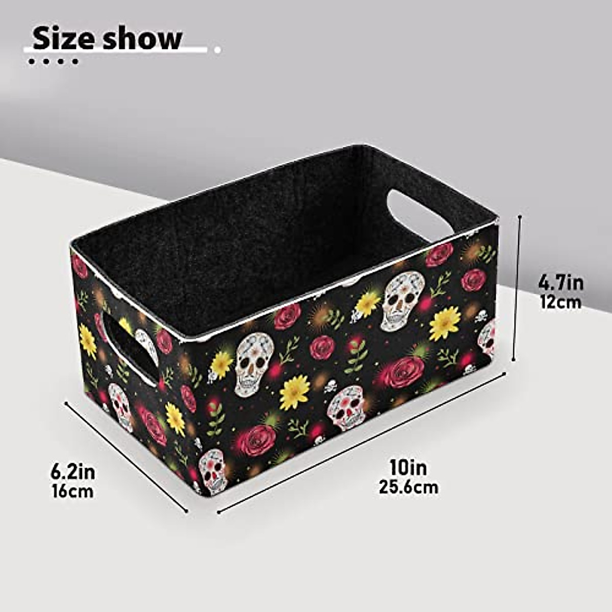 Mexican Skull Storage Basket Felt Storage Bin Collapsible Toy Boxs Convenient Box Organizer for Kids Bedroom Magazine