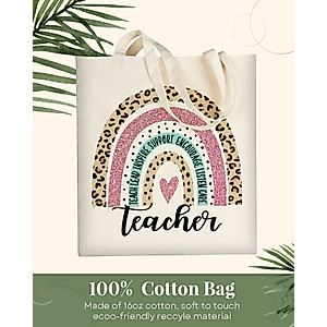 AUSVKAI Canvas Tote Bag Aesthetic for Women, Cute Trendy Teacher Rainbow Reusable Cloth Cotton Bags with Handle for Grocery School Shopping Beach