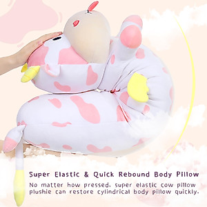 MorisMos Giant Cow Body Pillow 43'' Long Cow Pillow Plush, Pink Cow Stuffed Animal Glow in The Dark, Strawberry Cow Pillow with Heart for Girlfriend Valentine's Day Gift,Girl Boy Kid Body Pillow Gift