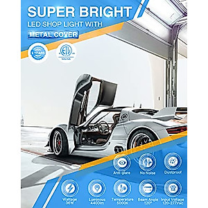 Ensenior 4 Pack Linkable LED Utility Shop Light, 4 FT 4400lm, 36W Equivalent 280W, 5000K Daylight, 48 Inch Integrated Fixture for Garage&Workbench, Surface or Hanging Mount, White, ETL Certified