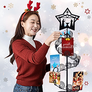 Cinnvoice 19.6" H Christmas Tree Card Holder Tabletop Display Nativity Decorative Black Metal Spiral Tree Gift Card Photo Holder Xmas Picture Holder Stand for Christmas Party Table Decor