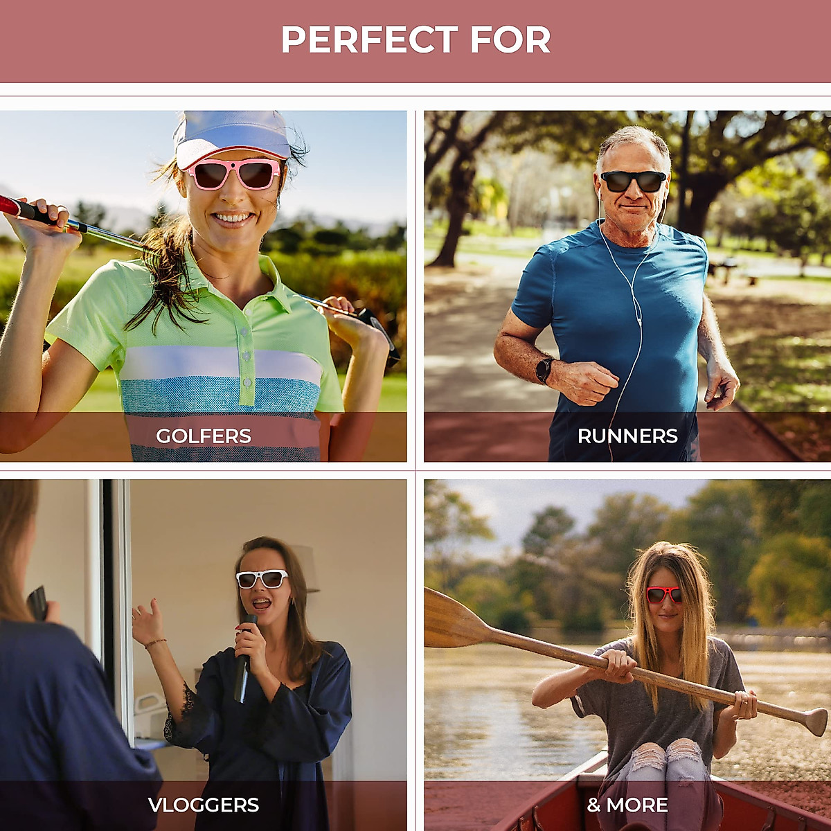 GoVision Royale Ultra High Definition Video Camera Sunglasses |8MP Camcorder | Wide Angle View, Unisex Design, Stylish and Lightweight Frame Rose Gold