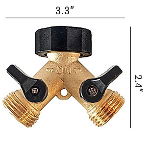 Hourleey Brass Garden Hose Splitter 2 Way, 3/4 Inch Hose Connector Tap Splitter, Hose Y Splitter, Hose Spigot Adapter 2 Valves with Extra Rubber Washers (1)