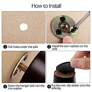 TURSTIN 8 Pieces Furniture Legs 10 Inches Round Solid Wood Furniture Feet Couch Legs Sofa Legs Replacement Legs for Armchair, Cabinet, Chair, Dresser or Home DIY Projects, Brown