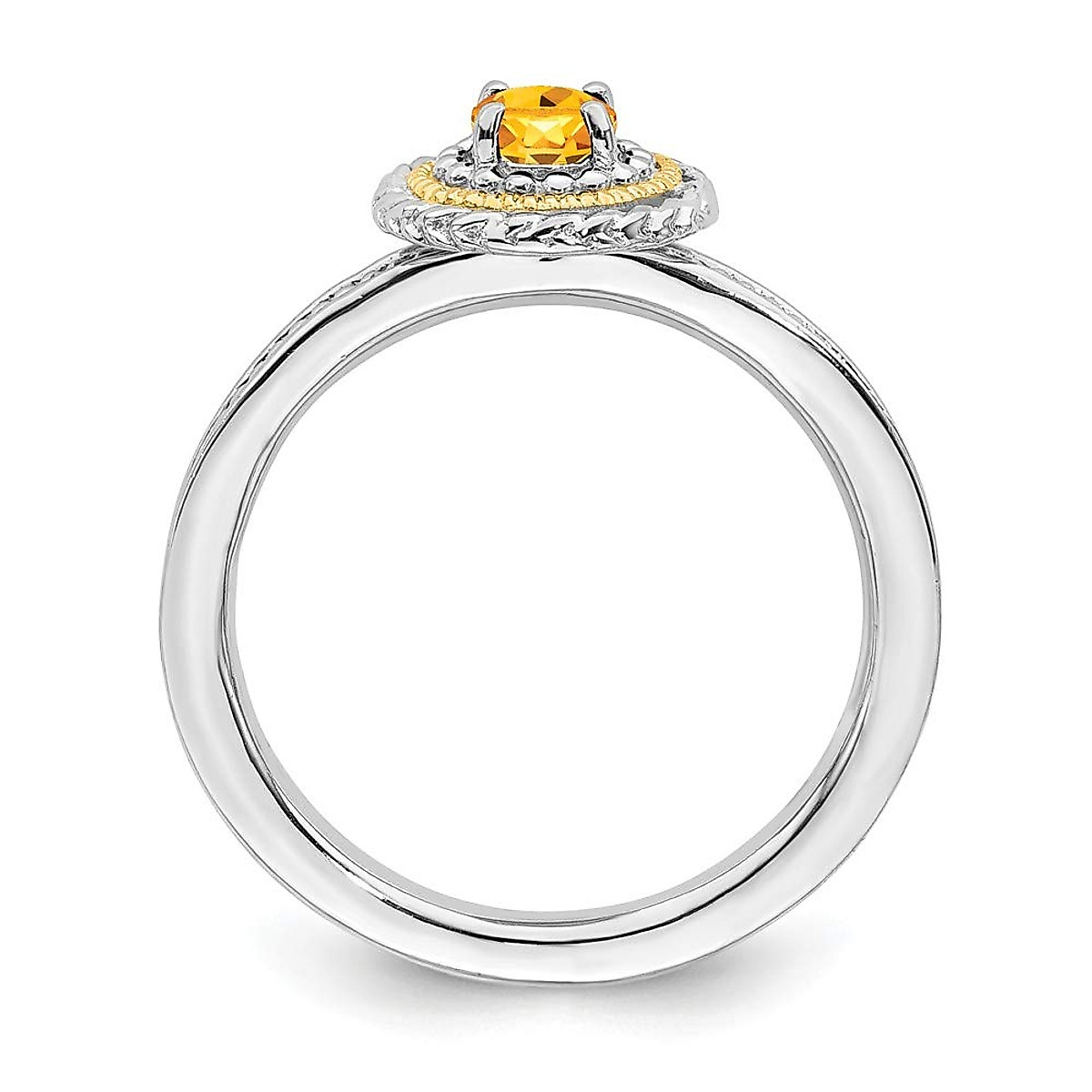 Solid 925 Sterling Silver and 14k Yellow Gold Stackable Citrine Yellow November Gemstone Ring Eternity Band Size 9