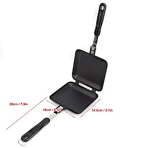 Double Sided Grill Pan Frying Pan Grilled Cheese Maker Sandwich Panini Maker Fry Pan Non-Stick Double Grill Pan Aluminum Frying Pan For Breakfast Toast Panini Waffle Barbecue Home Outdoor