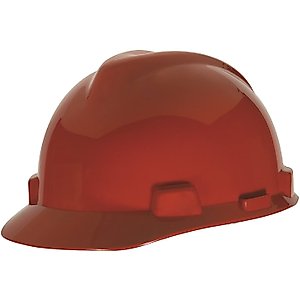 MSA C217095 Super-V Type 2 Cap Style Safety Hard Hat with Fas-Trac III Ratchet Suspension | Polyethylene Shell, Superior Impact Protection, Self Adjusting Crown Straps - Standard Size in Red