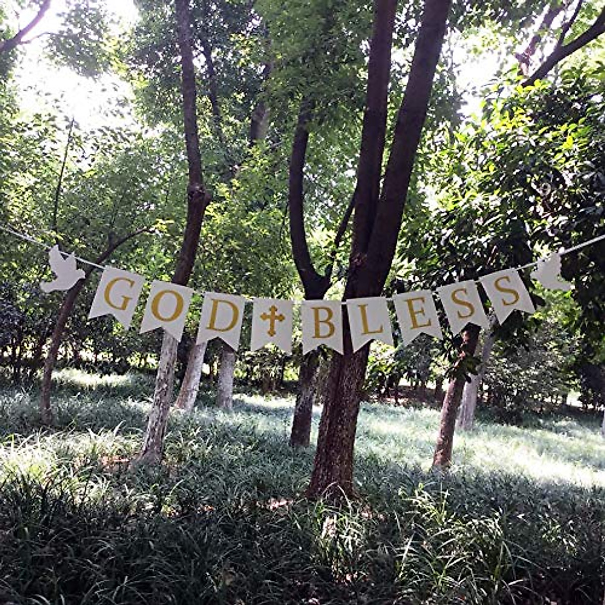 Uimiqc God Bless Baptism Banner Gold Glitter First Holy Communion Decorations Baby Shower Party Decor