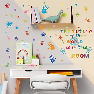 Handprint Wall Stickers Colorful Inspirational Quotes Paint Splatter Wall Decals for Kids Bedroom Classroom School Nursery Playroom