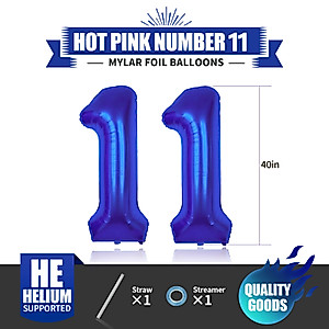 Large Hot Blue 11 Balloons Number - 40 Inch | Blue Number 11 for Birthday Balloon for 11th Birthday Decorations for Girls Daughter | 11 Number Balloon for 11 Old Birthday Gift Decors Anniversary