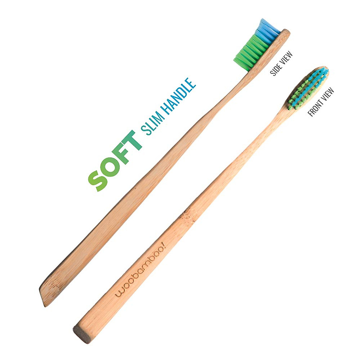 Woobamboo! Bamboo Toothbrush - Slim Handle - Soft Bristle - BPA Free Nylon Bristles - Eco-Friendly, Biodegradable, Compostable, Vegan (Pack of 4)