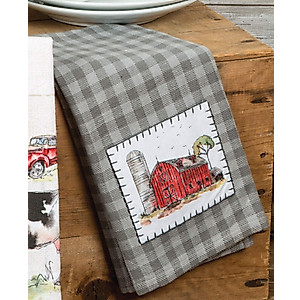 Kay Dee Designs Country Life Dual Purpose Terry Towel & Appliqued Tea Towel Kitchen Dishtowel Set of Farm Animals & Big Red Barn for Cleaning, Drying, Polishing and Baking