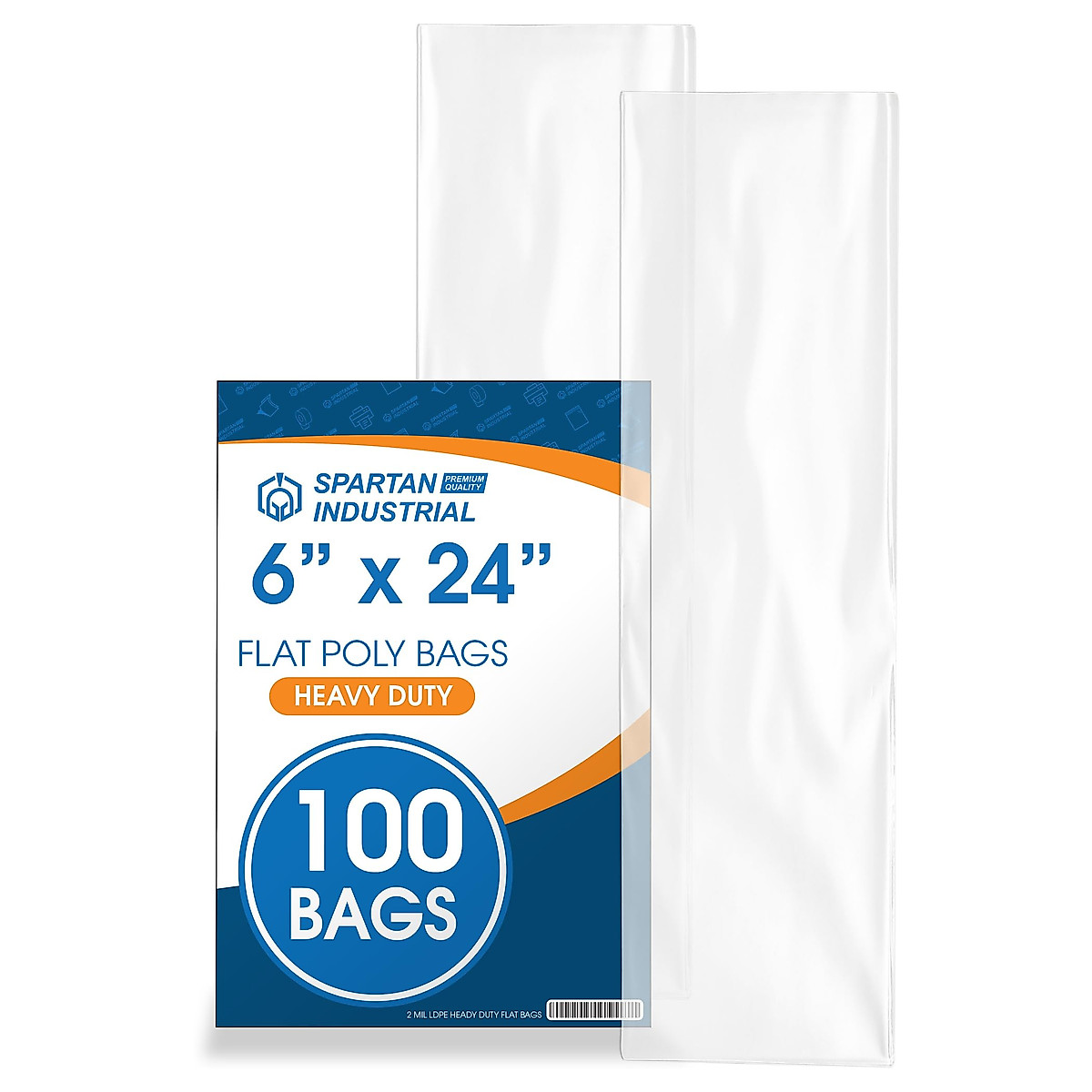 Spartan Industrial - 6” X 24” (100 Count) 2 Mil Heavy Duty Flat Open End Clear Plastic Poly Bags - For Wigs, Popcorn, Posters and More (Bags DO NOT Have Seal & DO NOT Have Prints)
