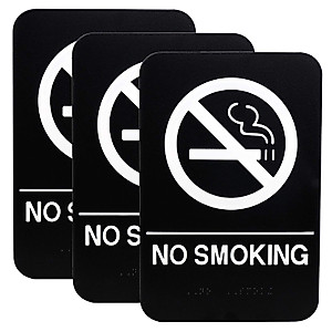 Excello Global Products Plastic Sign: Easy to Mount with Braille (ADA Compliant), Great for Business - 6"x9", No Smoking - Pack of 3