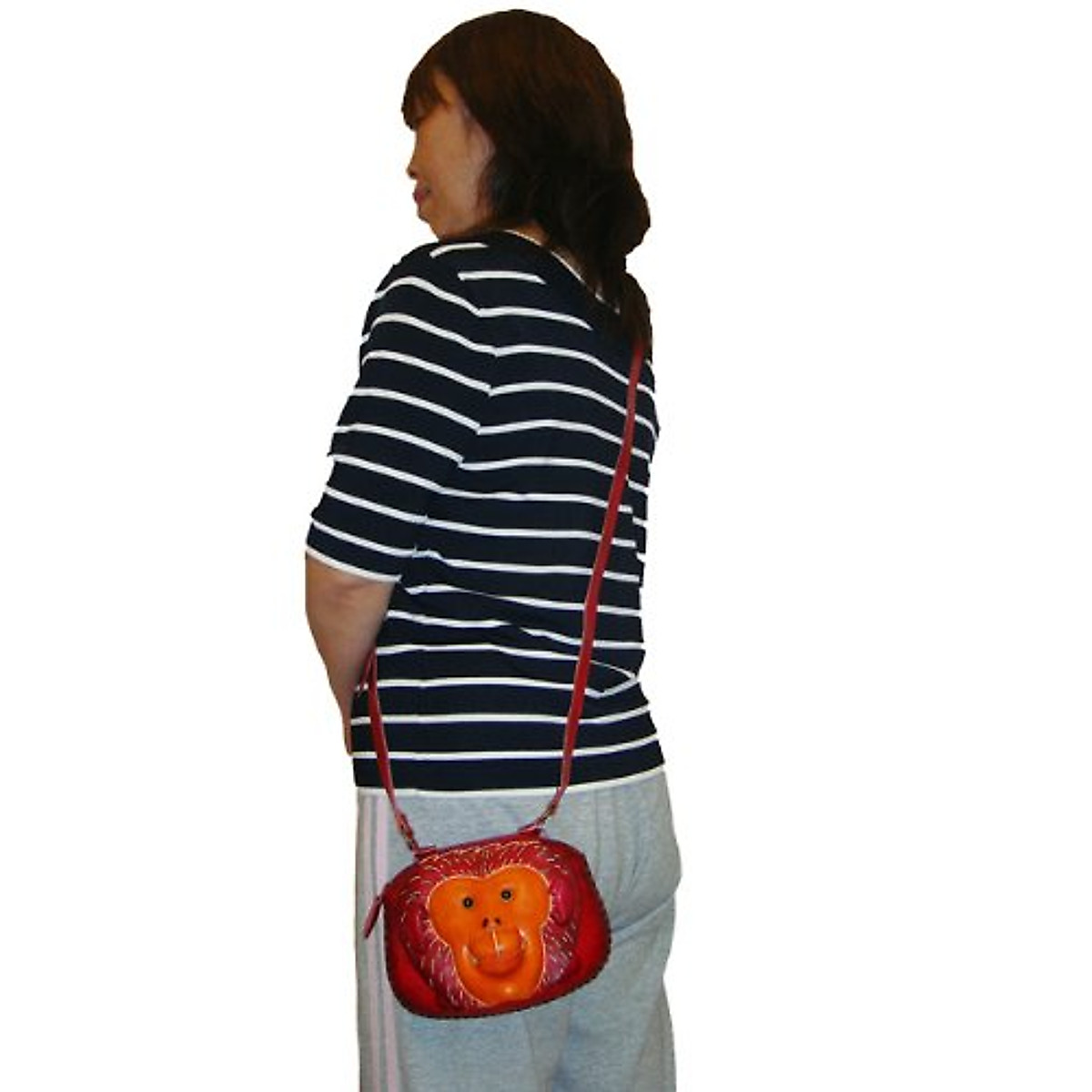 Genuine Leather crossbody Bag, Red Monkey Purse,a Unique Small Satchel.